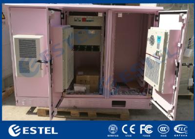 China IP55 Triple Bay Racking Outdoor Telecom Enclosure / Pink Color Three Doors Air Conditioner Cooling Cabinet for sale