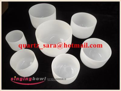 China Frosted Quartz Crystal Singing Bowl Set 7 Pieces 8 to 14 Inch Chakra Tuned for sale