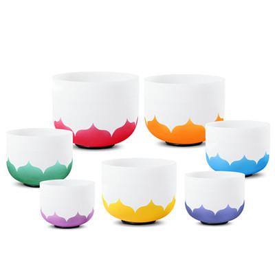 China Lotus Design Crystal Singing Bowls Set 8-14 Inch 7 Chakra Meditation Sound Therapy Healing for sale