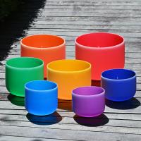 China Colored Frosted Quartz Crystal Singing Bowl 7pcs Chakra Set Sound Healing with Carry Bags 6-12 inch for sale