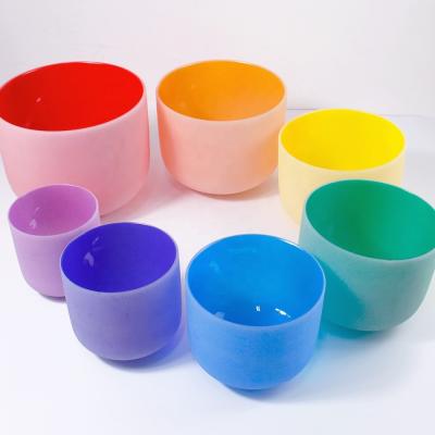 China Color Frosted Quartz Crystal Singing Bowl Set 7-12 Inch with Carrying Bag Wholesale for sale