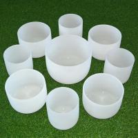 China Frosted Quartz Crystal Singing Bowl Set 8-14 Inch 7 Chakra Sound Healing Meditation with Accessories for sale