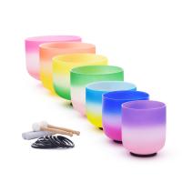 China Premium Rainbow Chakra Quartz Crystal Singing Bowl Set 8-14 Inch for Sound Healing for sale