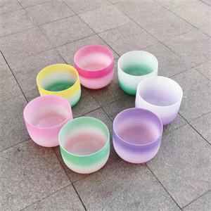 China Rainbow Color Frosted Quartz Singing Bowl 7pcs Chakra Set 8-14 Inch for Sound Healing for sale