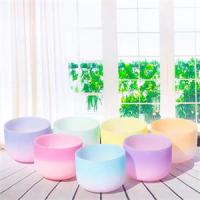 China Rainbow Color Frosted Quartz Singing Bowl 7pcs Chakra Set 8-14 Inch for Sound Healing for sale