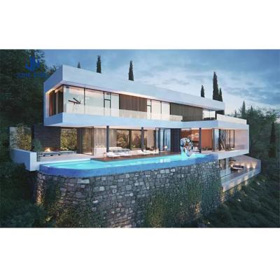 China Prefab Villa with Ceramic Tiles Floor Modern Design Hotel Light Weight Steel Structure for sale