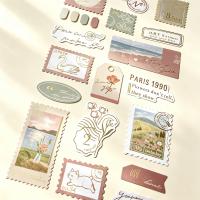 China Waterproof Custom Planner Stickers Kitterie Vintage Postage Stamp Stickers With Gold Foil for sale