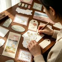 China Waterproof Custom Planner Stickers Kitterie Vintage Postage Stamp Stickers With Gold Foil for sale