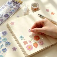 China Custom PET Transparent Flower Stickers Glitter Hot Foil Die Cut Stickers For Journal Decoration for sale