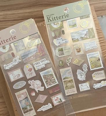 China Waterproof Custom Planner Stickers Kitterie Vintage Postage Stamp Stickers With Gold Foil for sale