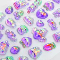 China Custom 3D holographic shine stickers Iridescent Rainbow Film Aurora Shimmer Bubble Epoxy Cartoon Stickers for sale