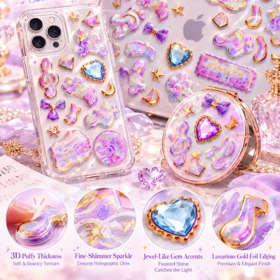 China Custom 3D Fine Glitter Foam Puffy Stickers with Gemstone Accents & Gold Foil for sale