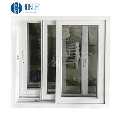 China Double Glazed Sliding PVC Windows Soundproof Hurricane Impact with Grilled Design and Mosquito Net Project Window for sale