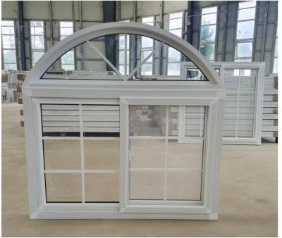 China Frosted Transparent Upvc/Pvc Small Arch Double Glazed Slider Sliding Glass 3 Tracks Sliding Windows for Home for sale