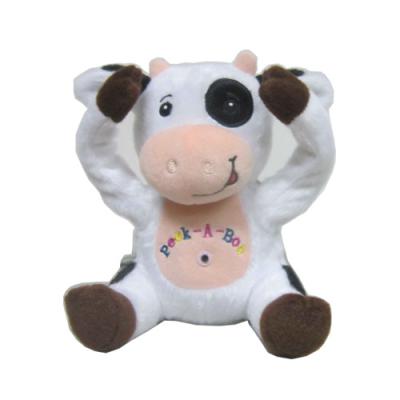 China Electronic Peek a Boo Cow Plush Toy 30cm Interactive Stuffed Animal for sale