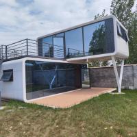 China Prebuild Windproof Apple House with Sliding Glass Door Terrace Deck for sale