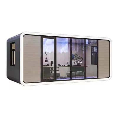 China Brown Apple Cabin Prefab House Modular Homestay Outdoor Camp 50mm Rock Wool Insulation for sale