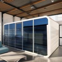 China Customized Apple Cabin House with Metal Carved Panel and Integrated Ceiling for sale