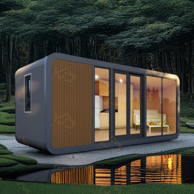 China Apple Cabin Prefab Modular House Capsule Room with Terrace Galvanized Steel Frame 50mm Rock Wool Insulation for sale