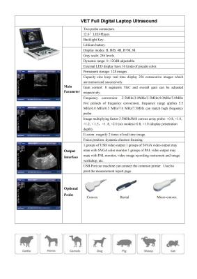 China Wearproof Veterinary Ultrasound Machine with 12.1 Inch SVGA Display and 3.5MHz Convex Probe for Sheep and Animal Diagnostics for sale