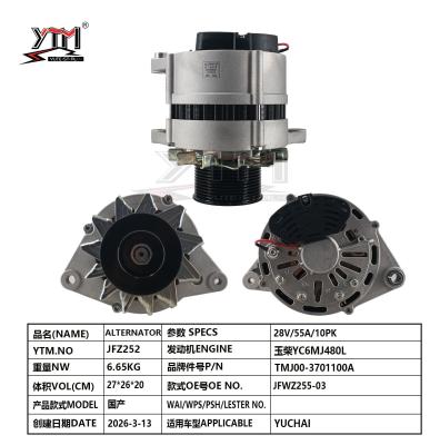 China YUCHAI Car Engine Alternator 28V 55A JFWZ255-03 TMJ00-3701100A YC6MJ480L for sale