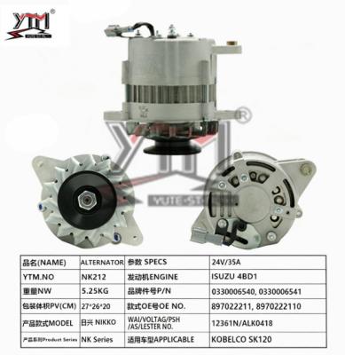 China Alternator NK212 24V 35A NIKKO For ISUZU 4BD1 Engine Kobelco SK120 Excavator OE 8970222111 0330006540 for sale