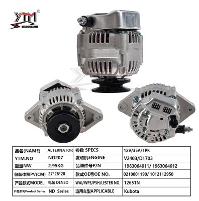 China 12V 35A 1PK DENSO Type Heavy‑Duty Alternator For Kubota V2403 D1703 Engine OE 1963064011 0210801190 1012112950 for sale