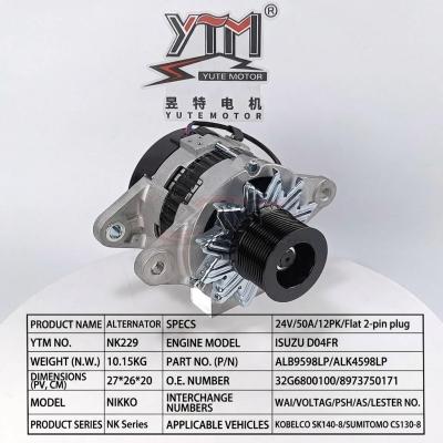 China 24V 50A 12PK Alternator NK229 For Isuzu D04FR Engine SK140‑8 CS130‑8 32G6800100 8973750171 for sale