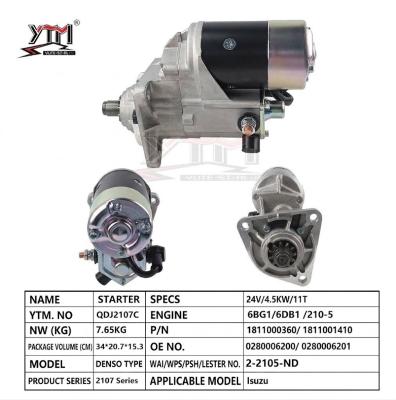 China 24V 4.5KW 11T Starter QDJ2107C For Isuzu 6BG1 6DB1 210-5 Engine OE 0280006200 028000620 11811000360 for sale