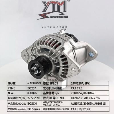 China 24V 120A 8PK Alternator BO257 20R0957 8600467 0124655120 366-2756 ALB5425  for CAT C7.1 318 320GC for sale
