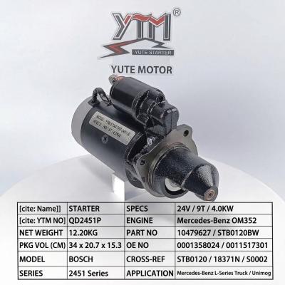 China 24V 4.0KW 9T QD2451P Starter Motor 10479627 STB0120BW 0001358024 0011517301 B001809254 for Benz L Series Truck for sale