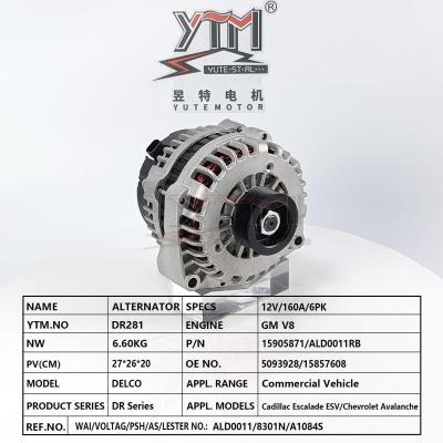 China DR281 Alternator 15905871 ALD0011RB 5093928 15857608 ALD0011 for Cadillac Escalade ESV Chevrolet Avalanche GM V8 12V 160A 6PK for sale