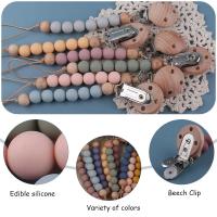 China Wooden Bead Pacifier Chain Clip Soothe Baby Silicone Beads Anti Drop Pacifier Chain for sale