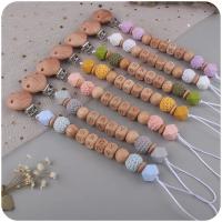 China Custom Logo Silicone Bead Dummy Clip Baby Teething Wooden Pacifier Chain for sale