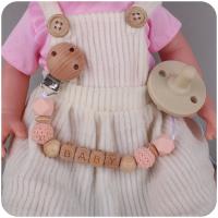 China Custom Logo Silicone Bead Dummy Clip Baby Teething Wooden Pacifier Chain for sale