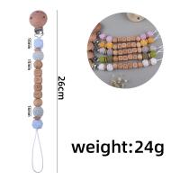 China Custom Logo Silicone Bead Dummy Clip Baby Teething Wooden Pacifier Chain for sale