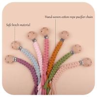 China Beech pacifier holder clip Pure Handmade Cotton Woven Pacifier Chain for sale