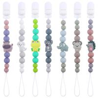 China Colorful Custom Pacifier Chain Clip Cartoon Wooden Dummy Clip Holder for sale