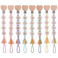 China Crochet Pacifier Chain Clip Eco Friendly Handmade Colored Teether Wood Clip for sale