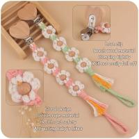China Crochet Pacifier Chain Clip Eco Friendly Handmade Colored Teether Wood Clip for sale