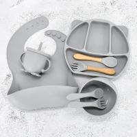 China 8PC Food Grade Silicone Material Children Dinnerware Tableware Set With Bowl Cup Plate Spoon Fork for sale