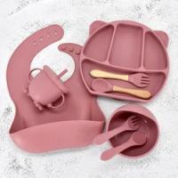 China 8PC Food Grade Silicone Material Children Dinnerware Tableware Set With Bowl Cup Plate Spoon Fork for sale