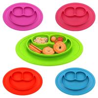 China Food Plate Newborn Feeding Set Smiley Pattern Shape Silicone Plate for sale