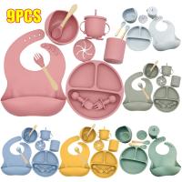 China Baby Weaning Plate Set Silicone Bib Spoon Bowl Plate Tableware Set for sale