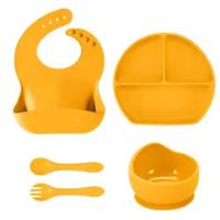 China Toddlers Silicone Feeding Set Suction Baby Bowl Plates Dinner Tableware for sale