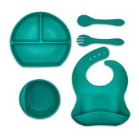 China Silicone Newborn Feeding Set Baby Tableware 5PCS Bib Plate Suction Bowls for sale