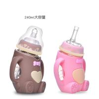 China New Design High Temperature Resistant Baby Bottle Cute Outer Casing Silicone Baby Bottle for sale