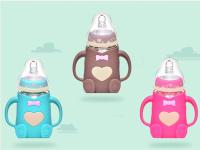 China New Design High Temperature Resistant Baby Bottle Cute Outer Casing Silicone Baby Bottle for sale