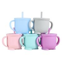 China Custom Reusable Bpa Free Double Handle Silicone Baby Children Toddler Infant Training Cups With Straws for sale