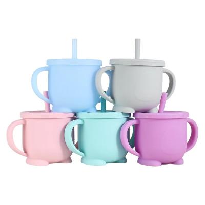 China Custom Reusable Bpa Free Double Handle Silicone Baby Children Toddler Infant Training Cups With Straws for sale